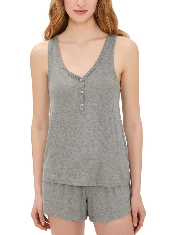 Eberjey Ribbed V-neck Tank Top - Dark Heather Grey