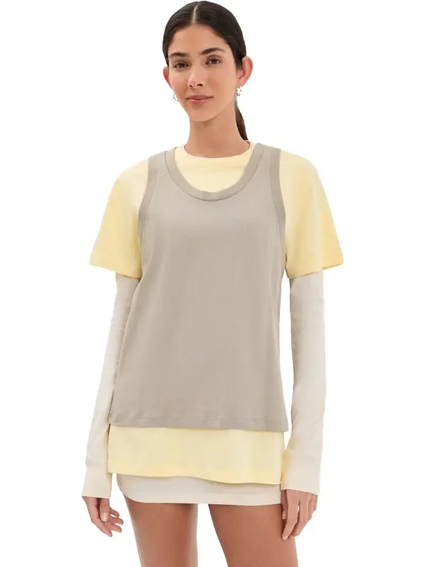 Wardrobe.NYC Layered Tee Mini Dress - Pearl/lemon/taupe