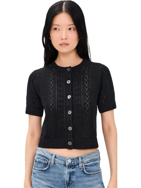 ALEX MILL Elle Pointelle Knit Cardigan - Black