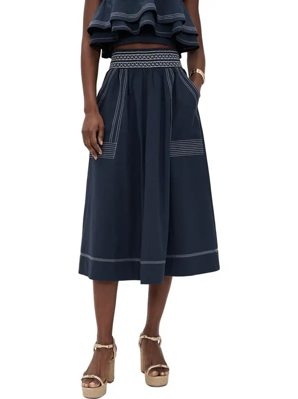 Ramy Brook Galia Midi Skirt - Navy