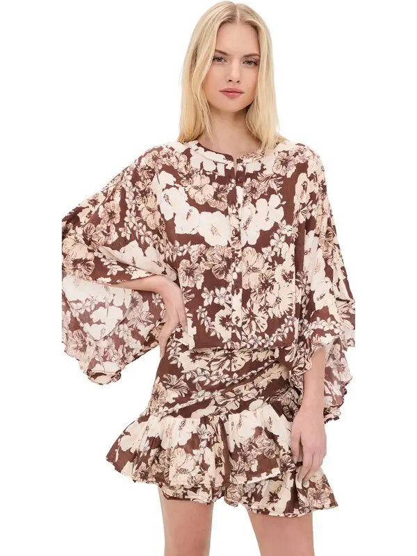 CONIGLIO PALM BEACH Button-front Floral Top - Hibiscus Tropical Coconut