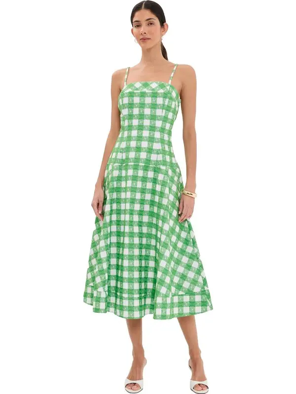 Rosie Assoulin Gingham Embroidered Midi Dress - Grass Green