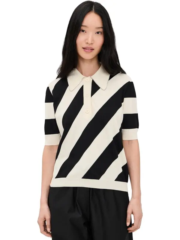 Essentiel Antwerp Joram Striped Knit Polo Top - Combo1 Off White