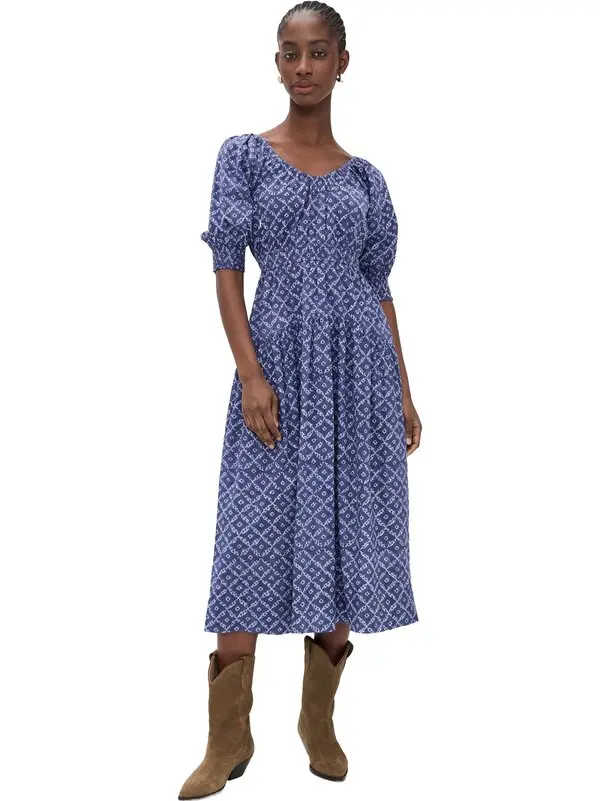MAREA Abby Midi Dress - Indigo Lattice