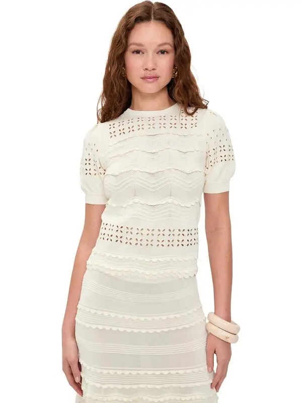 Ulla Johnson Marcelena Eyelet Knit Top - Cowrie