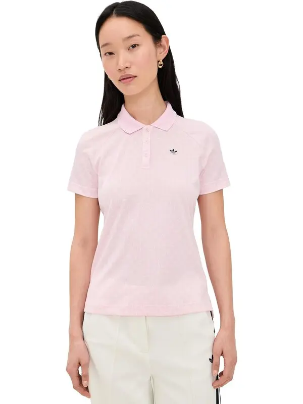 Adidas Originals All Over Trefoil Polo - Clear Pink/chalk White