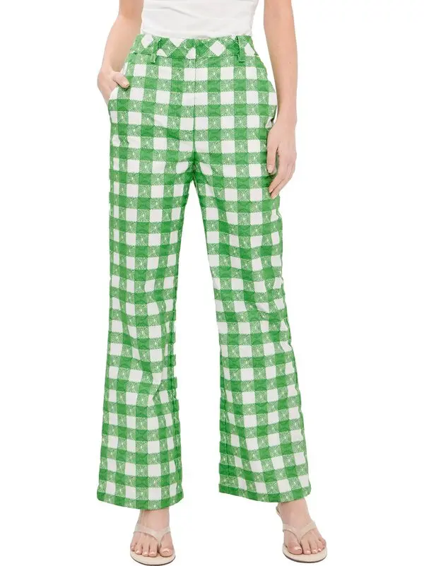 Rosie Assoulin Gingham Textured Weave Pants - Grass Green