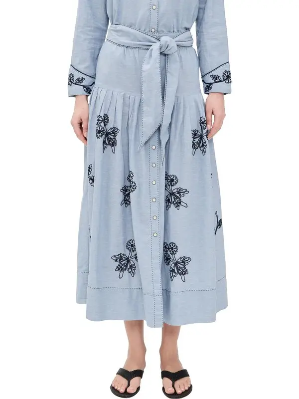The Great. X Stetson Embroidered Highland Skirt - Chambray
