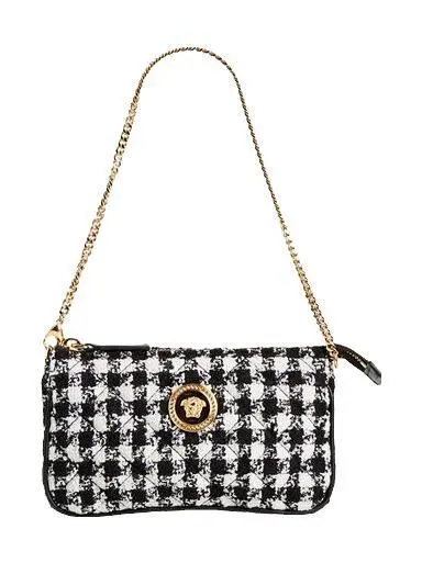 Versace Wool Blend Houndstooth Baguette - Black