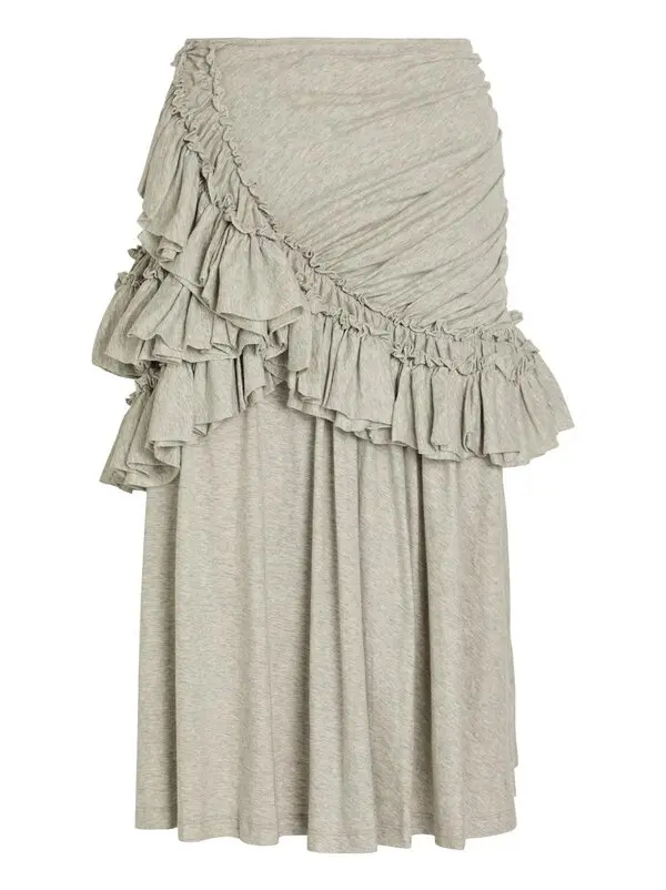 Dries Van Noten Humairah Ruched Cotton Midi Skirt - Grey