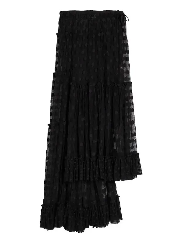 Dries Van Noten Sunia Polka-dot Tiered Mesh Midi Skirt - Black