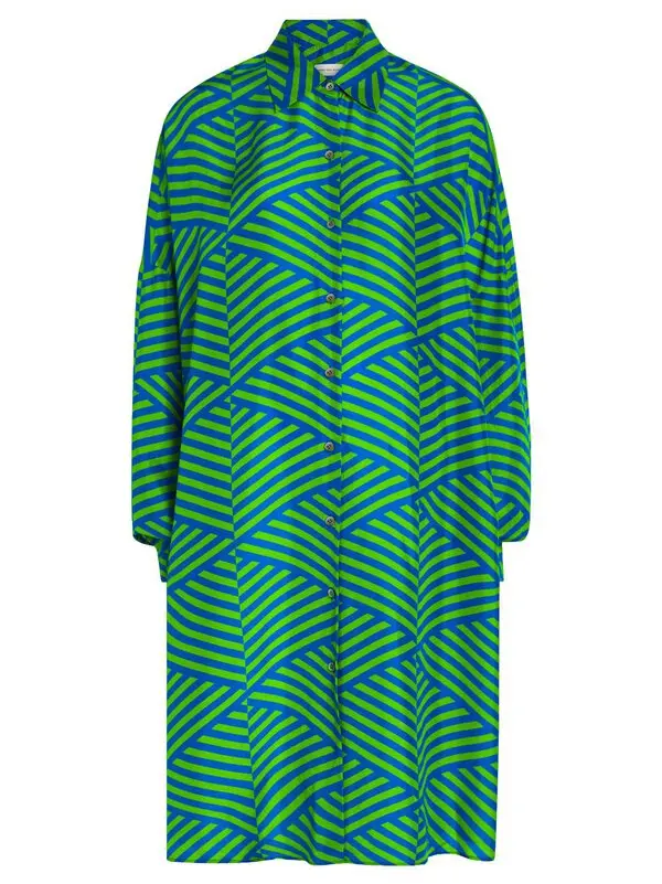 Dries Van Noten Dasia Striped Silk Midi Shirt Dress - Green