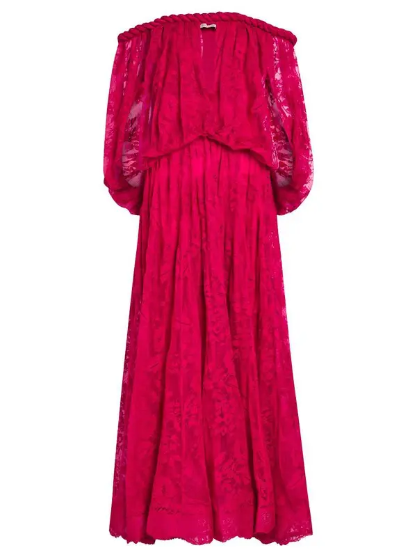 Zimmermann Luna Off-the-shoulder Lace Gown - Fuchsia