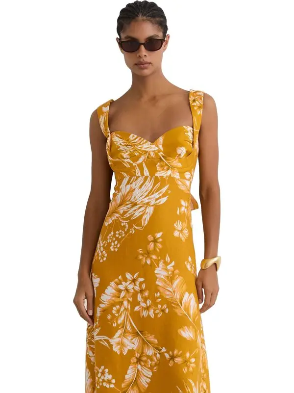 REISS Addison Linen Floral-print Midi Dress - Yellow