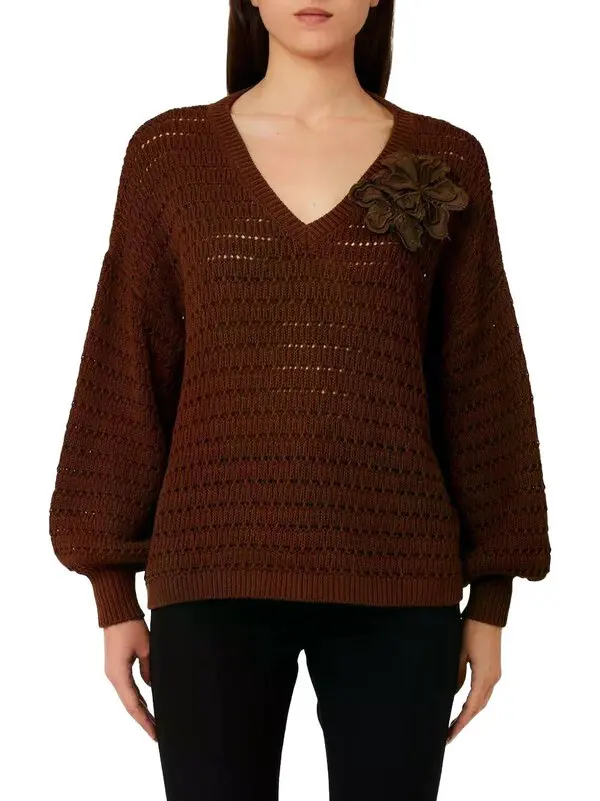Liu Jo V-neck Long Sleeve Sweater - Brown