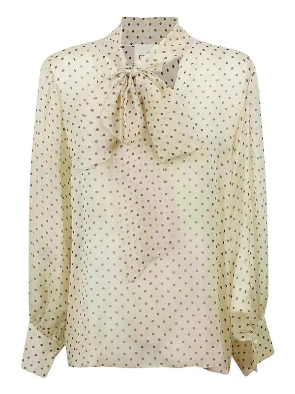 CRIDA MILANO Polka Dot Tie-neck Blouse - Neutrals