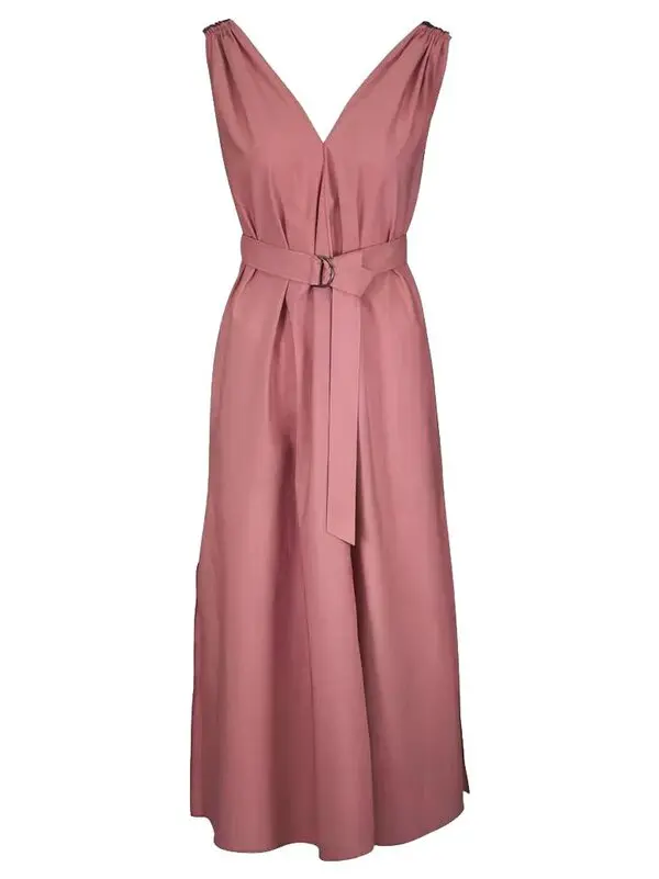 Brunello Cucinelli Belted V-neck Midi Dress - Pink