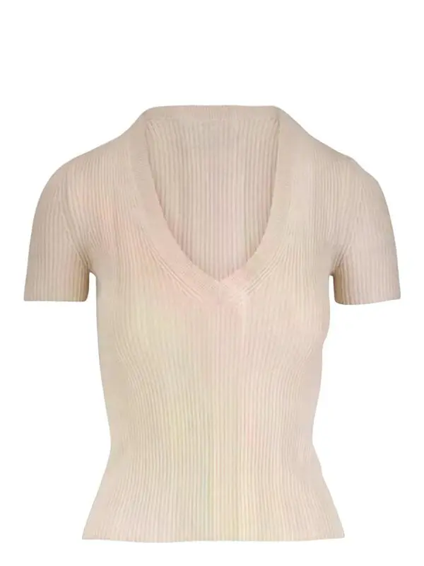 NILI LOTAN Italia Ribbed V-neck T-shirt - Neutrals
