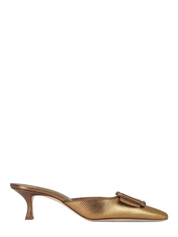 Manolo Blahnik Square Buckle Mules - Gold