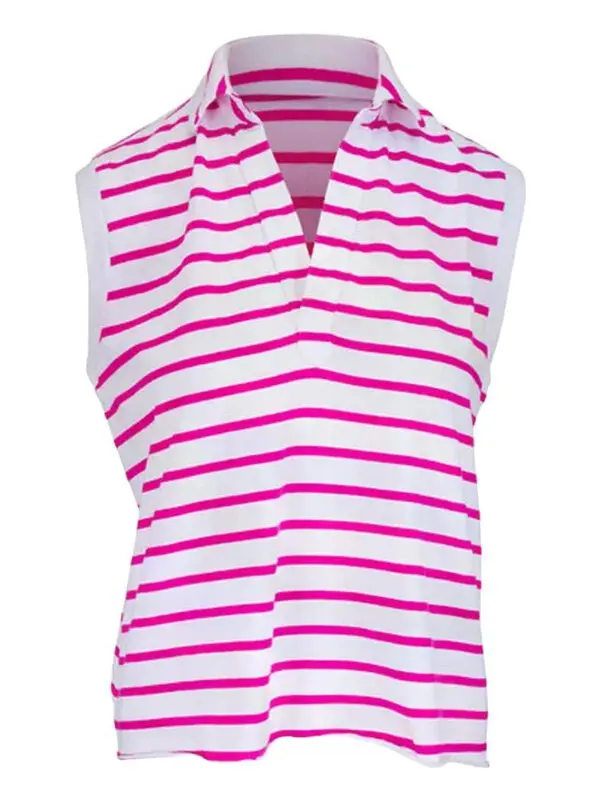 Frank & Eileen Olivia Striped Polo Top - White
