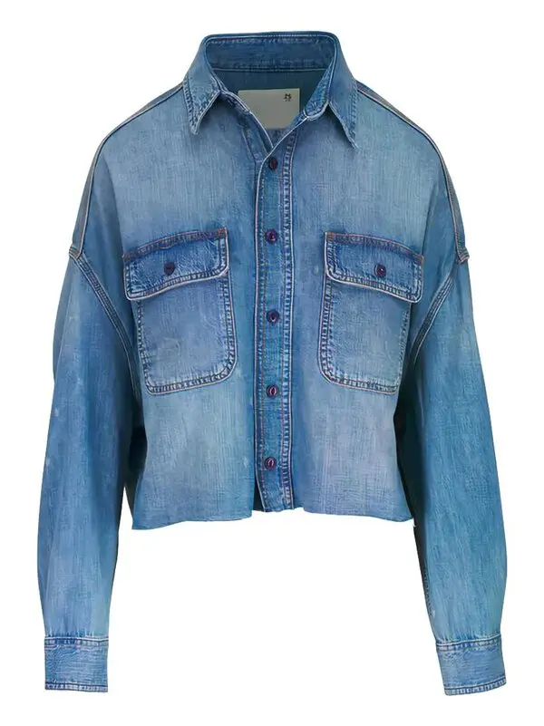 R13 Cropped Denim Shirt - Blue