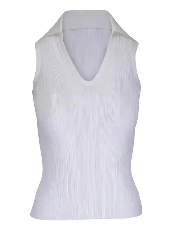 Agnona Collar Sleeveless Knit Top - White