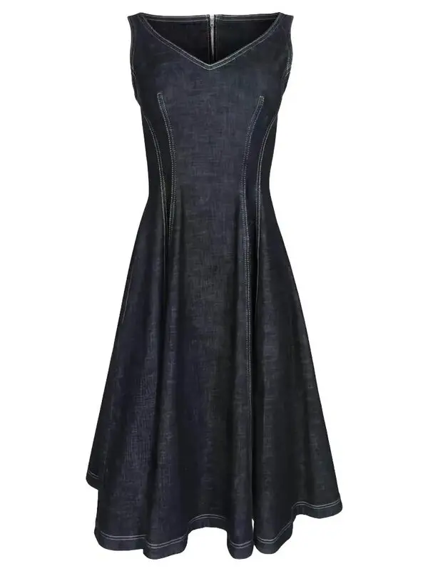 Marni V-neck Denim Midi Dress - Blue