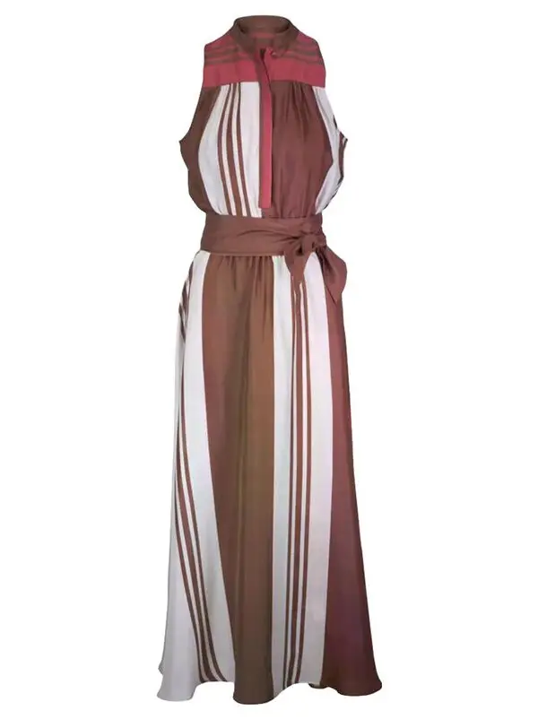 Kiton Striped Tie-waist Maxi Dress - Brown