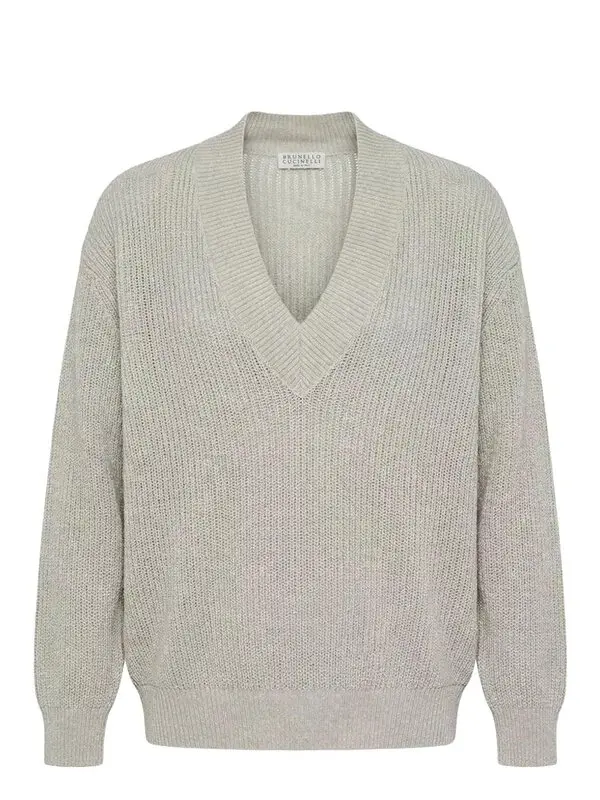 Brunello Cucinelli V-neck Long Sleeve Sweater - Grey