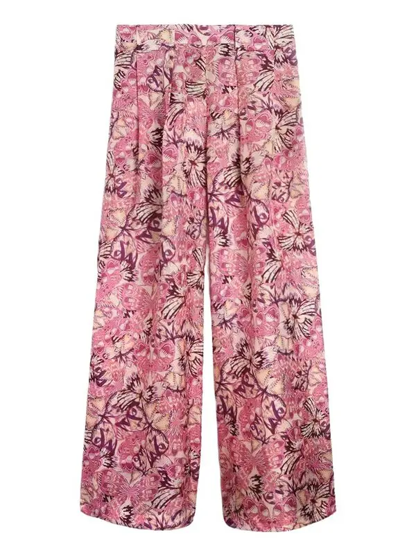 Momoni Printed Pleated Palazzo Pants - Pink