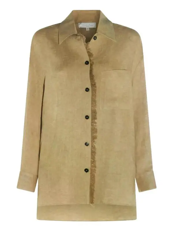 Antonelli Firenze Fringed Button Down Shirt - Neutrals