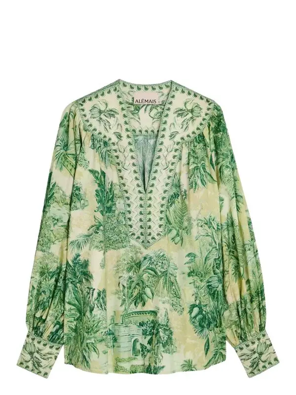 ALEMAIS Floral Print V-neck Top - Green