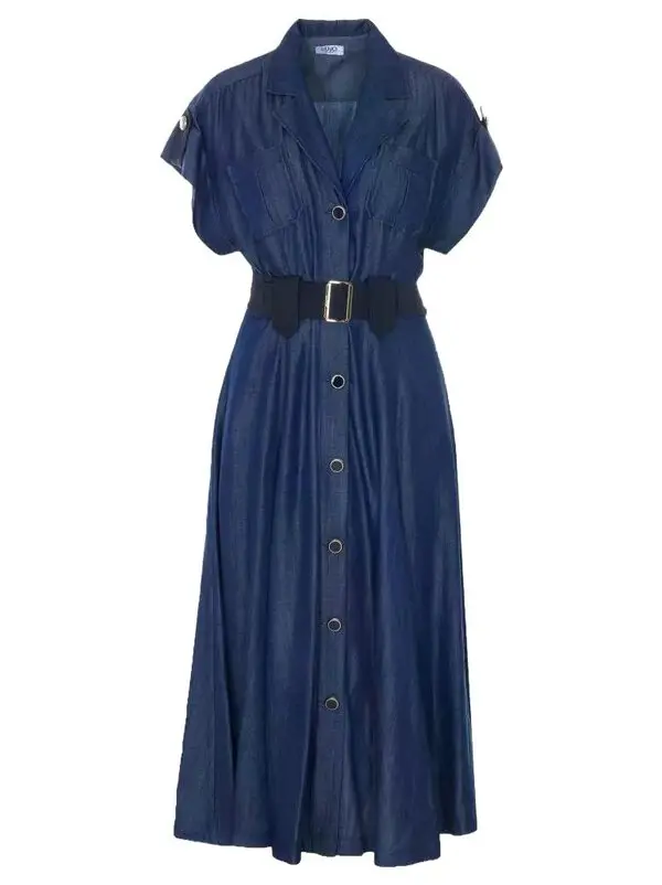 Liu Jo V-neck Shirt Midi Dress - Blue