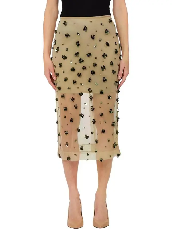 Liu Jo Floral Embellished Midi Skirt - Neutrals