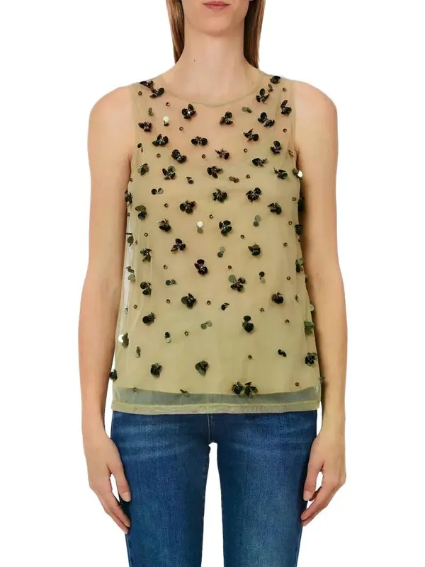 Liu Jo Floral Sequin Top - Neutrals