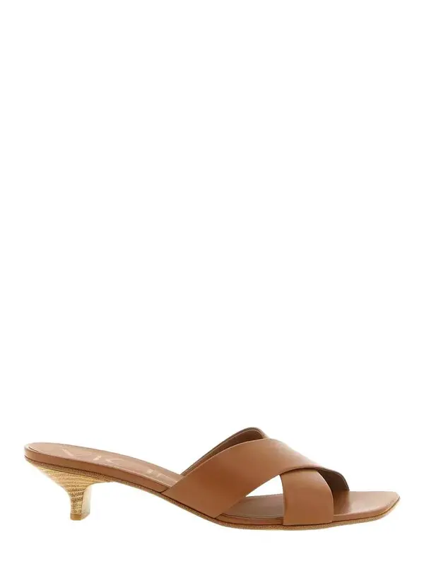 Vicini Crossed Bands Square Toe Mules - Neutrals
