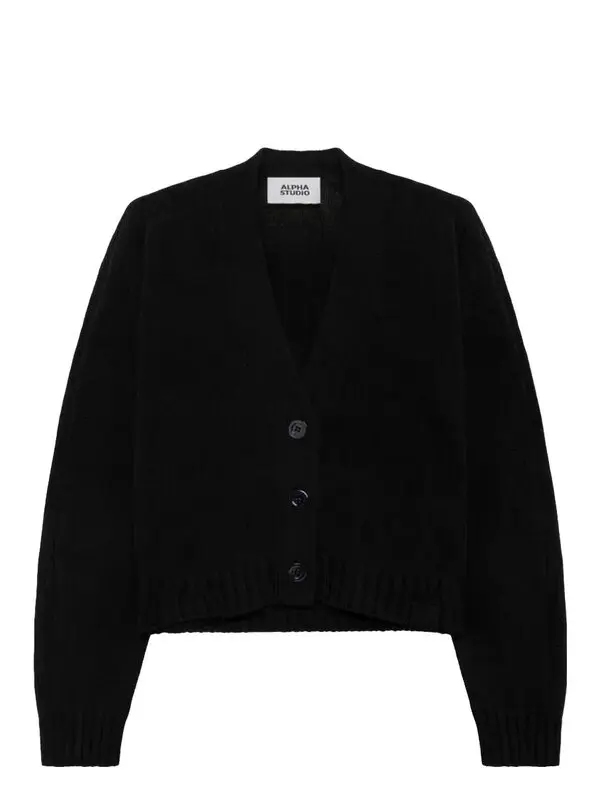 Alpha Studio Button V-neck Cardigan - Black