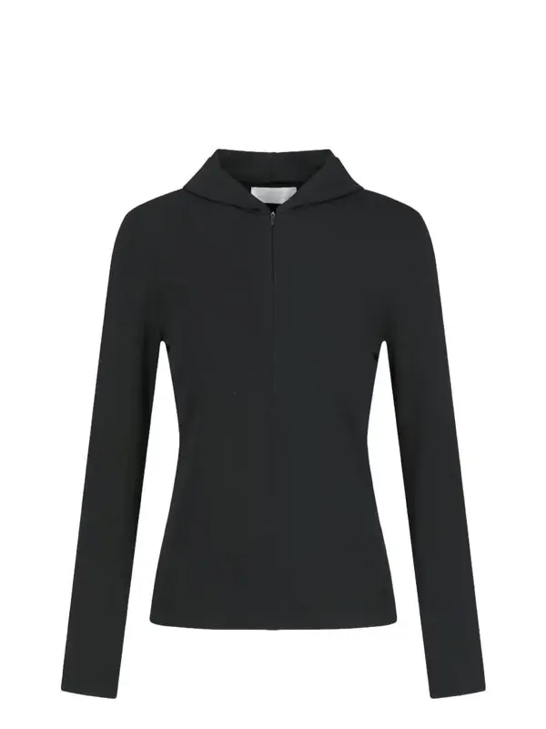 AMOMENTO Knit Half Zip-up Hoodie - Black