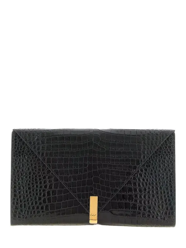 GIUSEPPE ZANOTTI Croc-print Envelope Clutch With Chain - Black