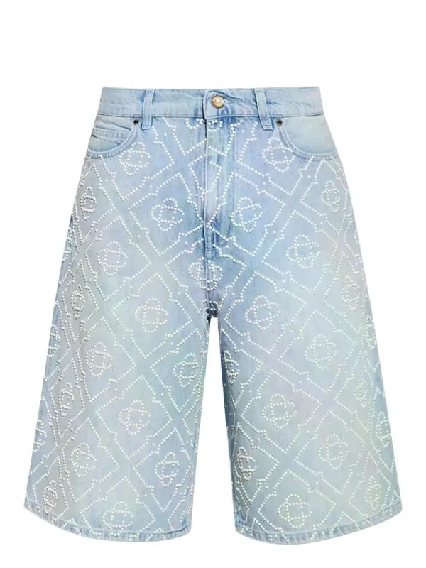 Casablanca Monogram-beaded Denim Shorts - Blue