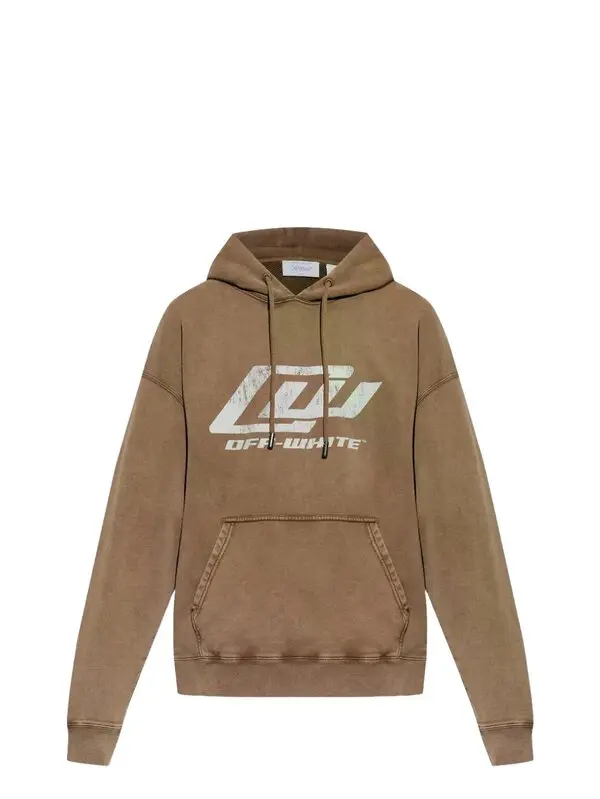 Off-White Logo Kangaroo-pocket Hoodie - Brown
