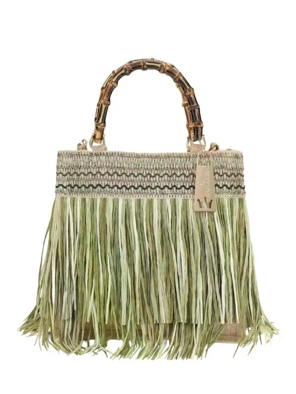 LA MILANESA Medium Calla Fringed Tote Bag - Green