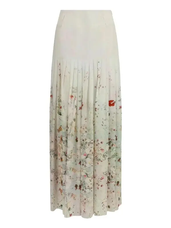 CRIDA MILANO Floral Print Pleated Long Skirt - White