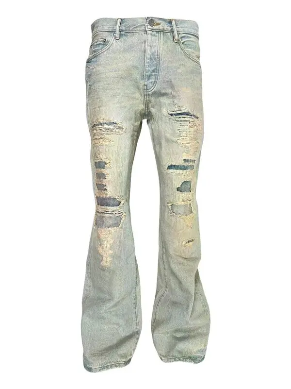 PURPLE BRAND P026 Destroyed Repair Bootcut Jeans - Blue