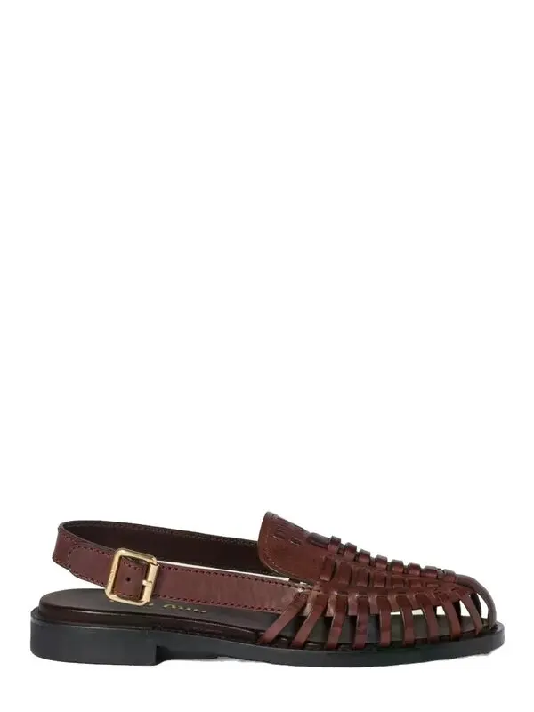 Miu Miu Leather Slingback Loafers - Brown