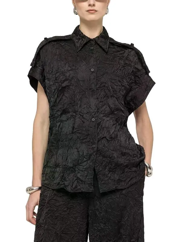 NISSA Crinkle Effect Shirt - Black