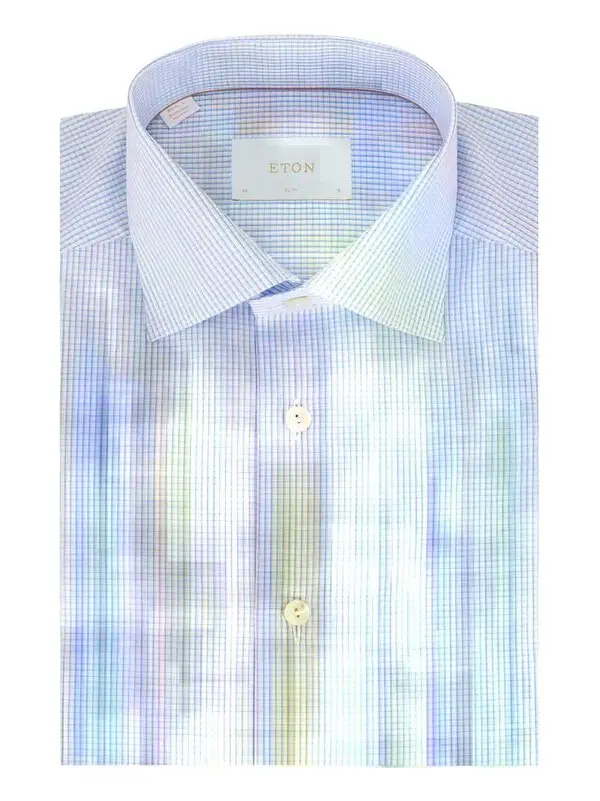 Eton Blue Check Contemporary Fit Dress Shirt - White