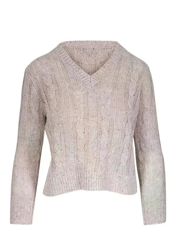 Kinross Cashmere Cable Knit V-neck Sweater - Neutrals