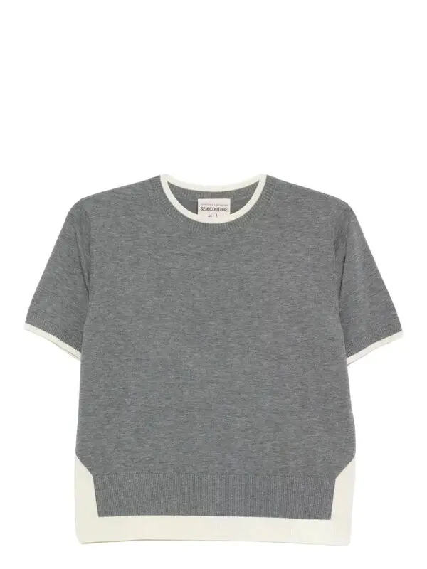 SEMICOUTURE Panelled-trim T-shirt - Grey