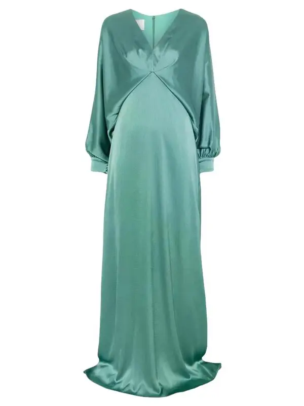 AIRE Gathered V-neck Maxi Dress - Green